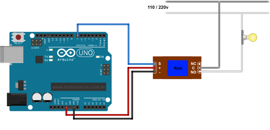 Ligando uma lâmpada com módulo relé | Arduino e Cia Ligando uma lâmpada com módulo relé | Arduino e Cia