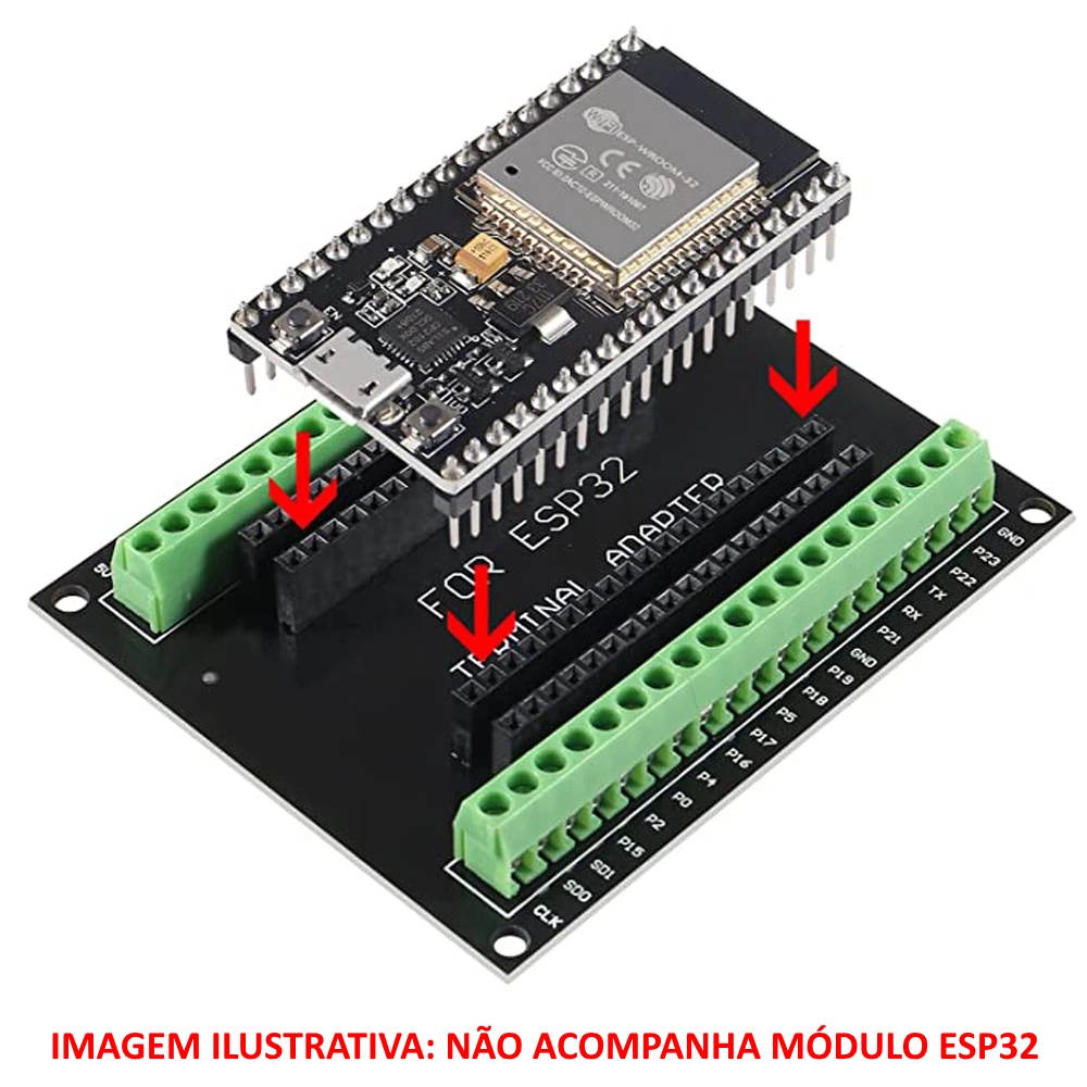 Kit ESP32 WROOM Placa de expansão com parafusos - Arduino e Cia - Loja Kit ESP32 WROOM Placa de expansão com parafusos - Arduino e Cia - Loja